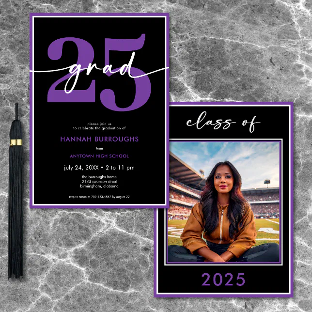 Modern Minimal Purple Script Graduation Party Invitation | Zazzle