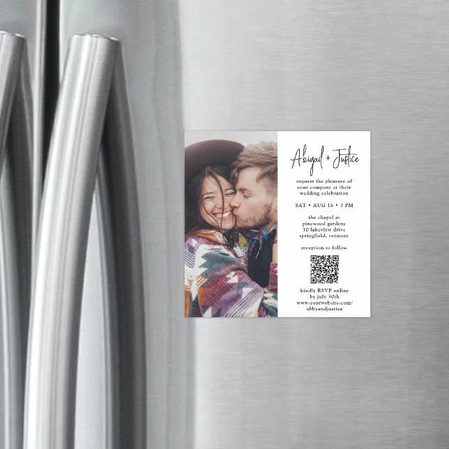 Modern Minimal QR Code & Photo All-In-One Wedding Magnetic Invitation ...