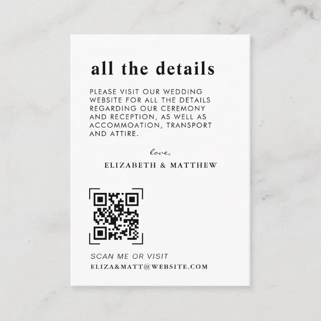 Modern Minimal QR Code Scan | Wedding Details Enclosure Card | Zazzle