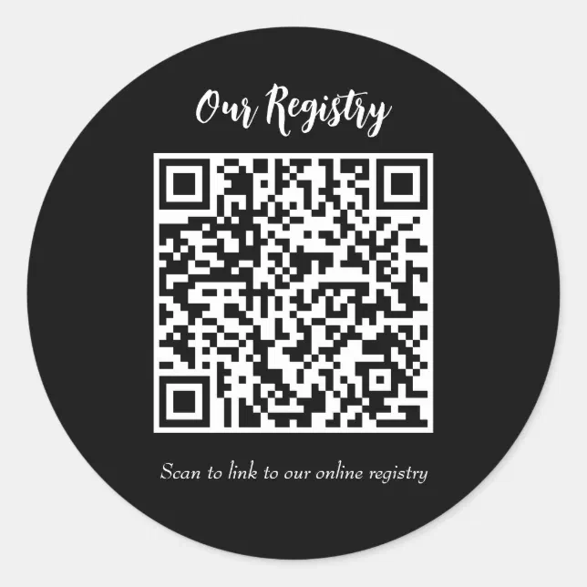 Modern Minimal QR Code Scanable Wedding Registry Classic Round Sticker ...