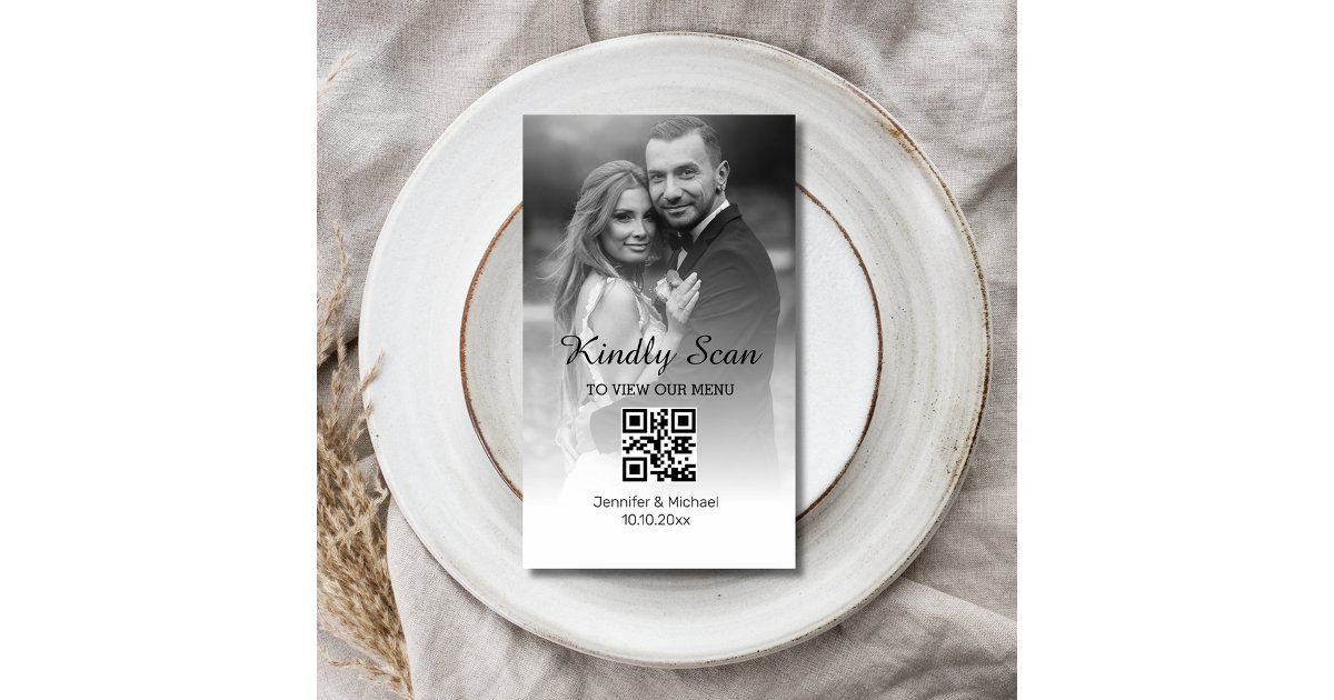 modern minimal qr code wedding menu photo card | Zazzle