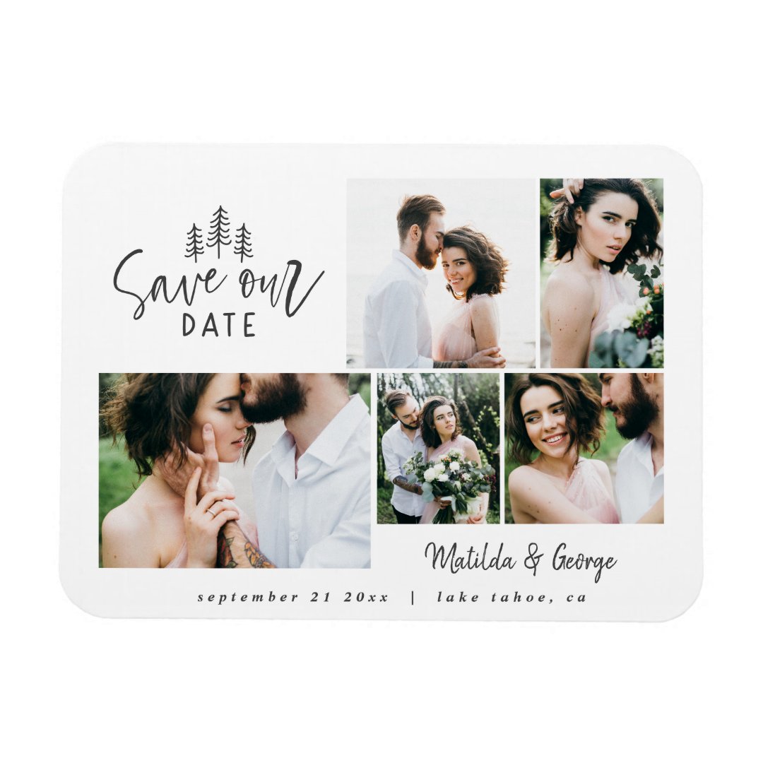 modern minimal rustic multi photo wedding magnet | Zazzle