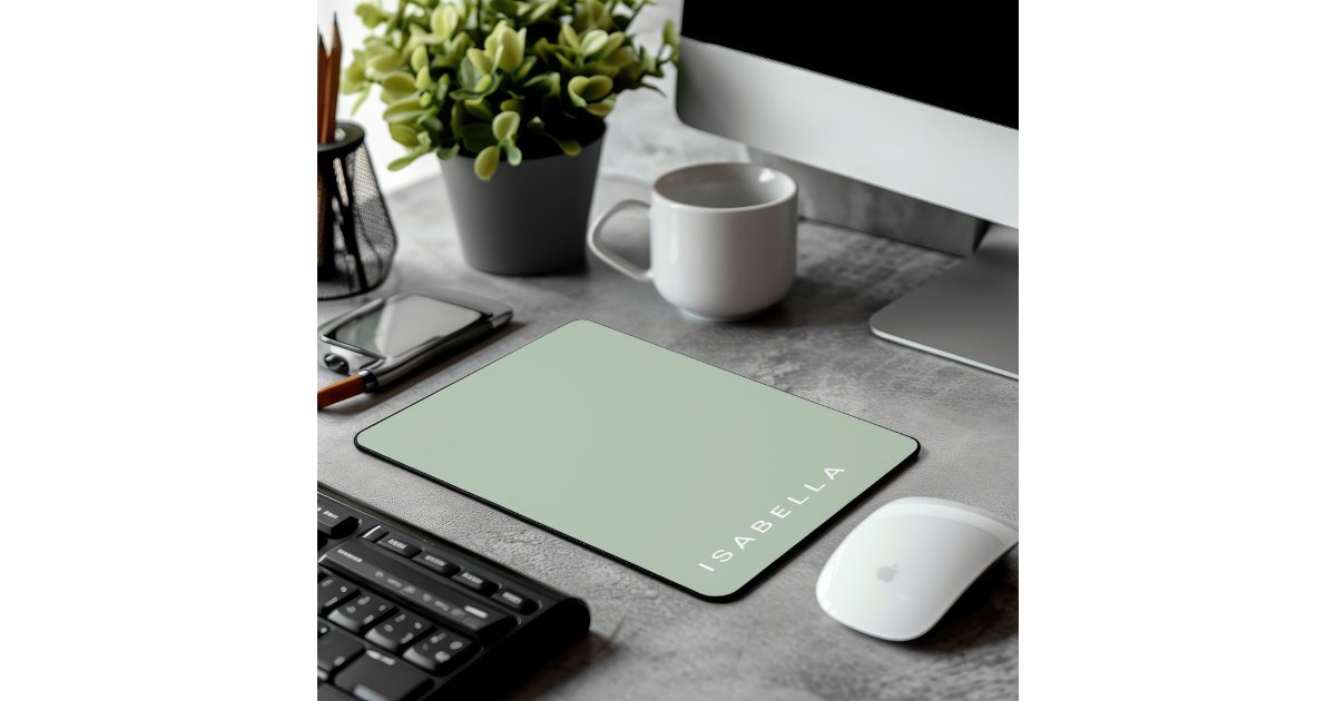 Modern Minimal Sage Green Personalized Name Mouse Pad | Zazzle