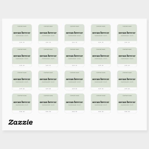 Modern minimal sage green square product label | Zazzle