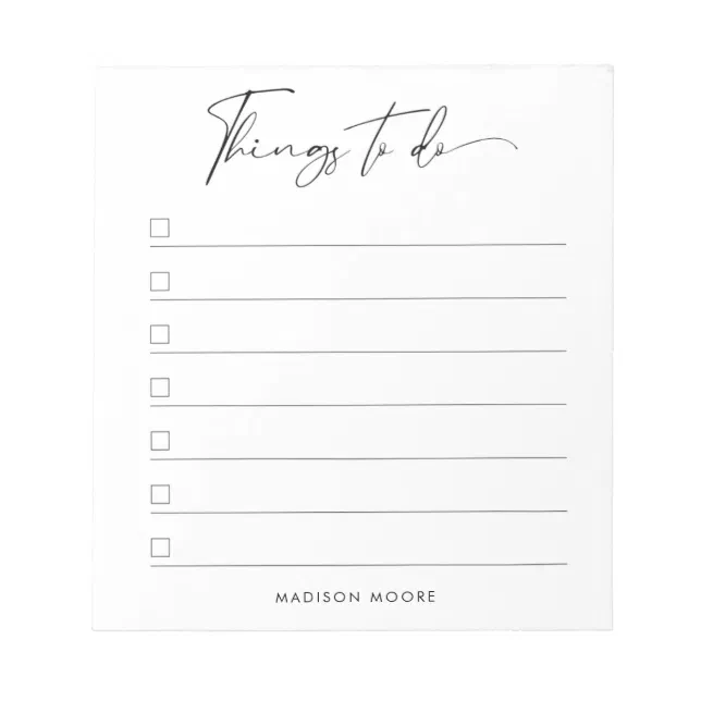Modern Minimal Script Calligraphy To do list Notepad | Zazzle