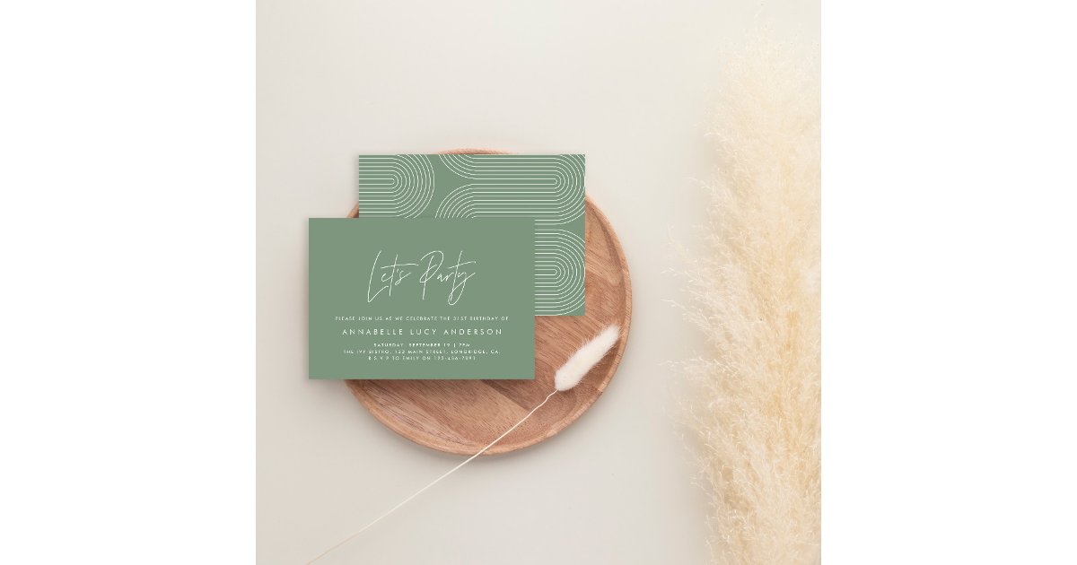 Modern minimal script geometric green birthday inv invitation | Zazzle