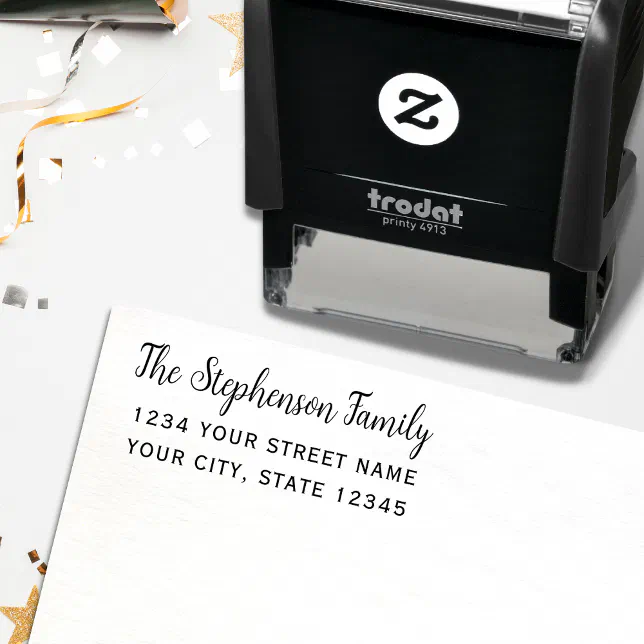 Modern Minimal Script Name Custom Return Address Self-inking Stamp | Zazzle