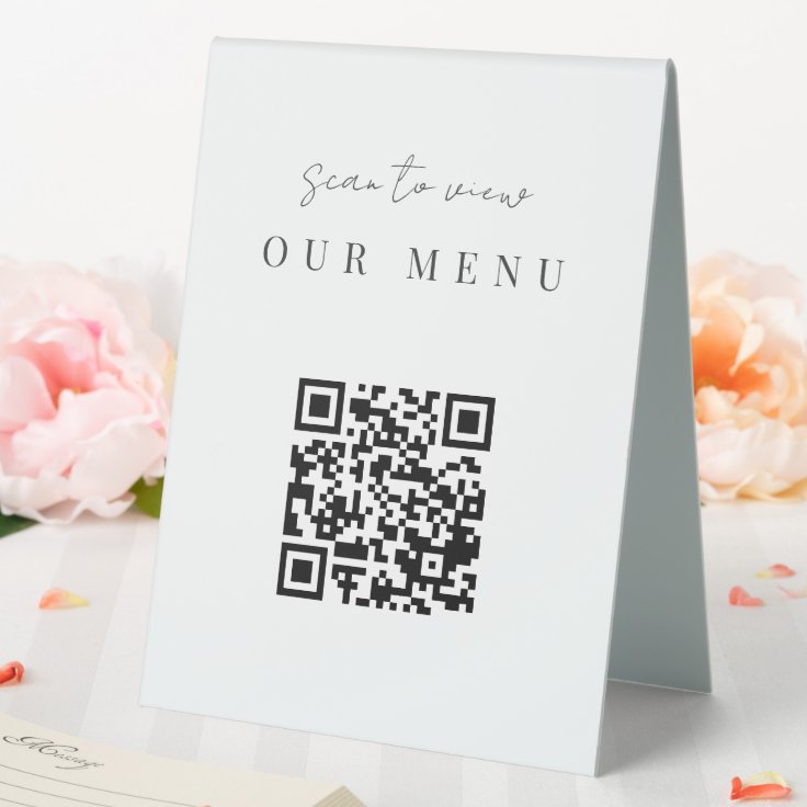 Modern Minimal Script QR Code Menu Table Tent Sign | Zazzle
