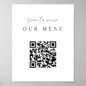 Modern Minimal Script QR Code Wedding Menu Poster | Zazzle