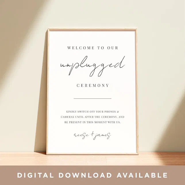 Modern Minimal Script Unplugged Ceremony Sign | Zazzle
