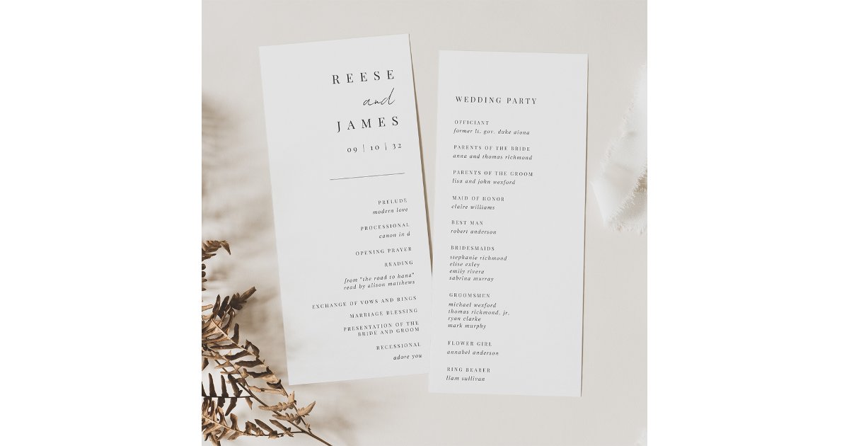 Modern Minimal Script Wedding Program | Zazzle