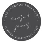 Modern Minimal Script Wedding Return Address Classic Round Sticker | Zazzle