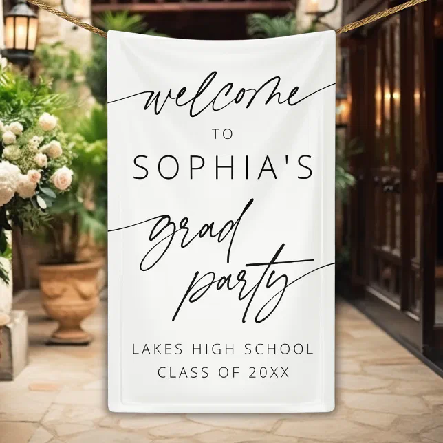 Modern Minimal Script Welcome Graduation Party Banner | Zazzle