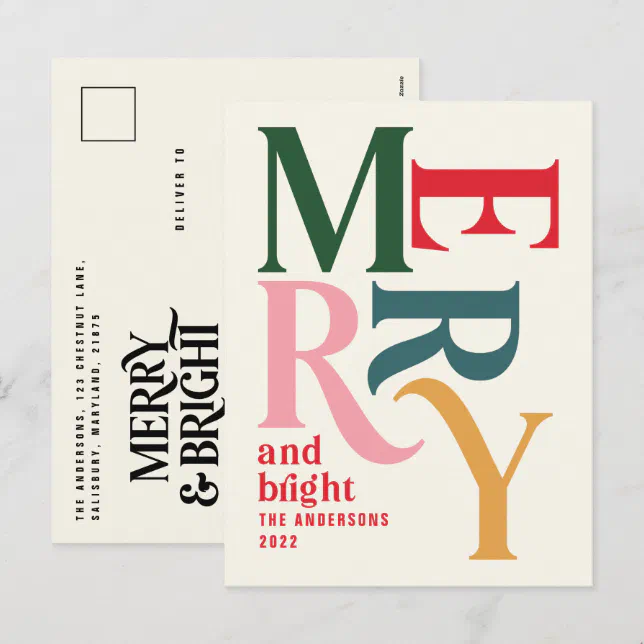 Modern minimal simple colourful budget Christmas Holiday Postcard | Zazzle