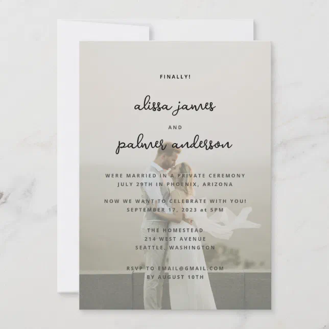 Modern Minimal Simple Elopement Reception Invitation | Zazzle