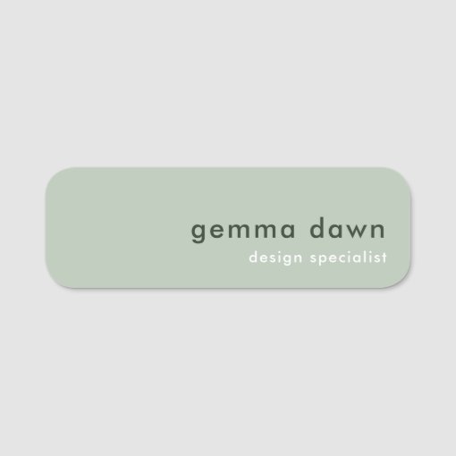 Modern Minimal Simple Sage Green Professional Name Tag | Zazzle