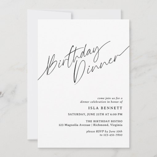Modern Minimal | Simple Script Birthday Dinner Invitation | Zazzle
