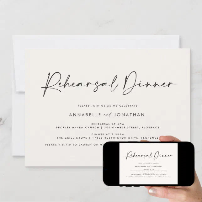 Modern Minimal simple Wedding Rehearsal Dinner Invitation | Zazzle