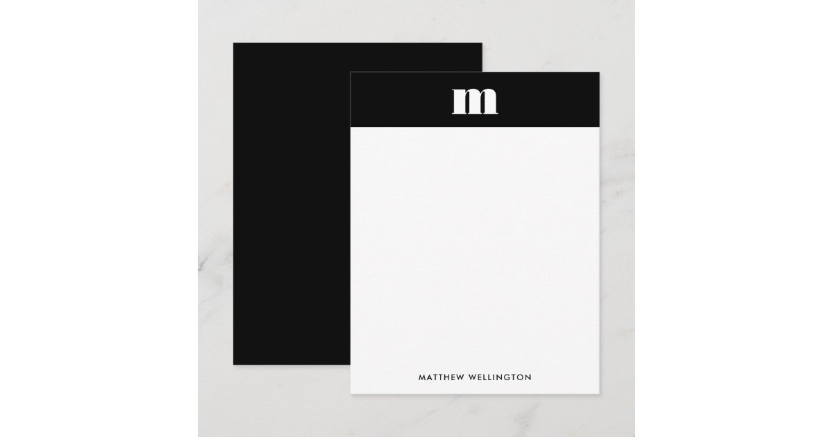 Modern Minimal Solid Black Monogram Vertical Note Card | Zazzle