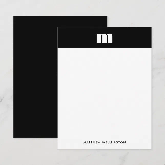 Modern Minimal Solid Black Monogram Vertical Note Card | Zazzle