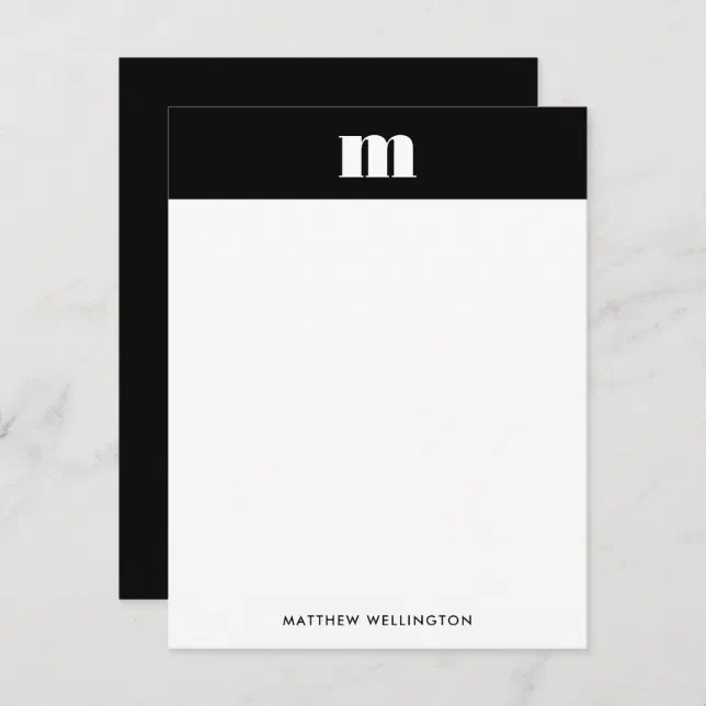 Modern Minimal Solid Black Monogram Vertical Note Card | Zazzle