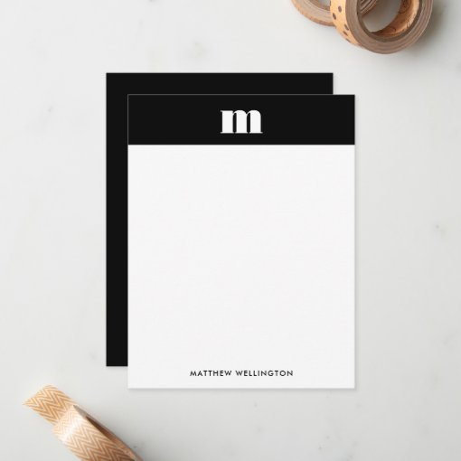 Modern Minimal Solid Black Monogram Vertical Note Card | Zazzle