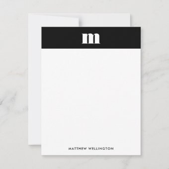 Modern Minimal Solid Black Monogram Vertical Note Card | Zazzle