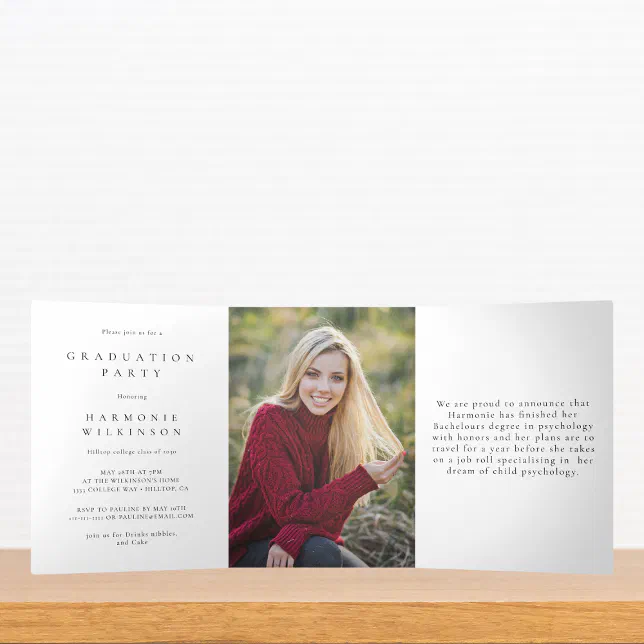 Modern minimal stylish photo college graduation Tri-Fold invitation ...