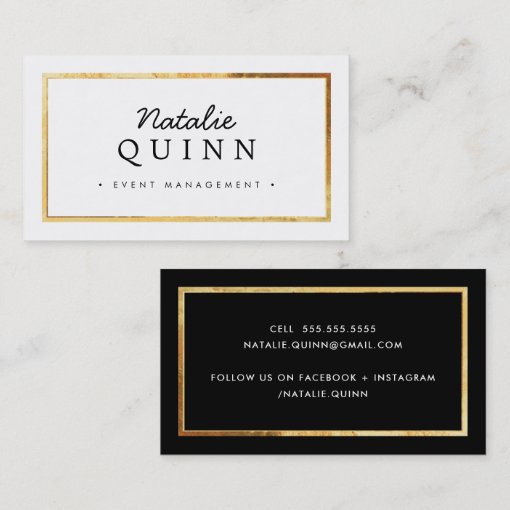 MODERN MINIMAL super stylish gold border black Business Card | Zazzle