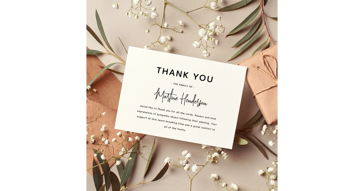 Modern Minimal Sympathy Funeral Thank You Note | Zazzle