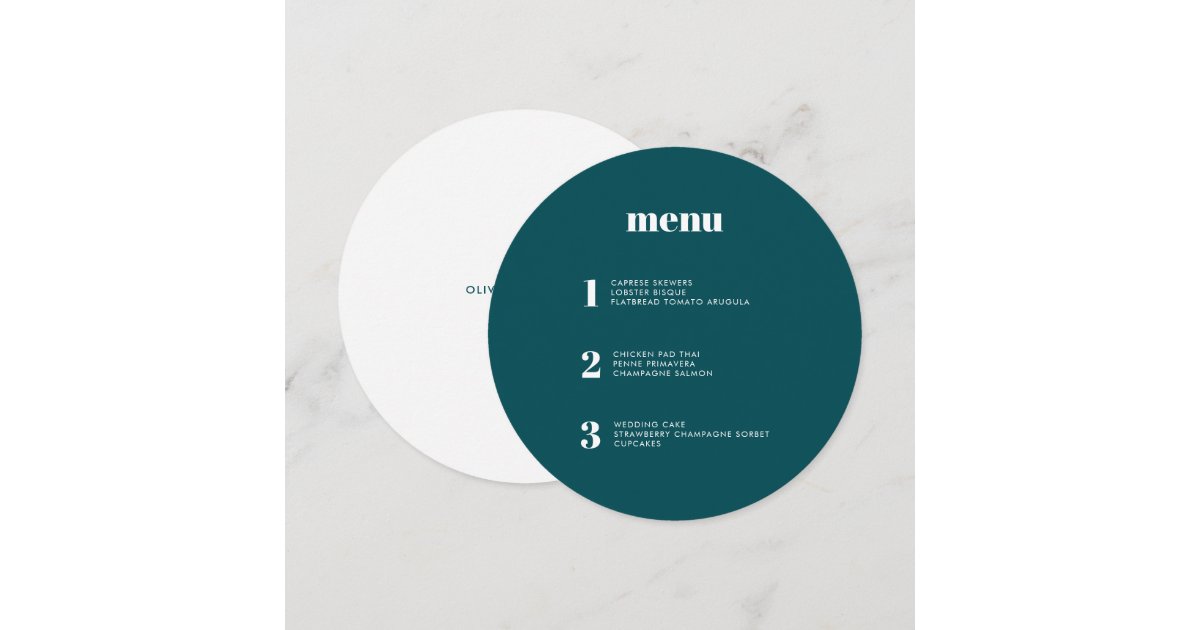 Modern Minimal Teal Green Round Circle Wedding Menu | Zazzle