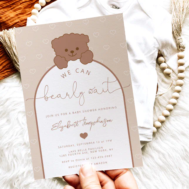 Modern Minimal Teddy Bear Neutral Baby Shower Invitation | Zazzle