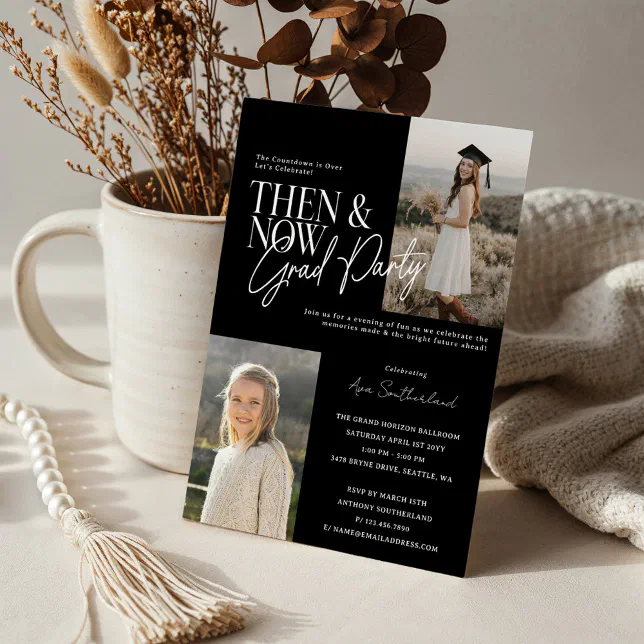 Modern Minimal Then & Now Graduation Party Photos Invitation | Zazzle
