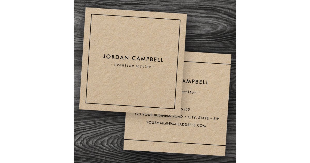 Modern minimal thin black border Kraft paper Square Business Card | Zazzle