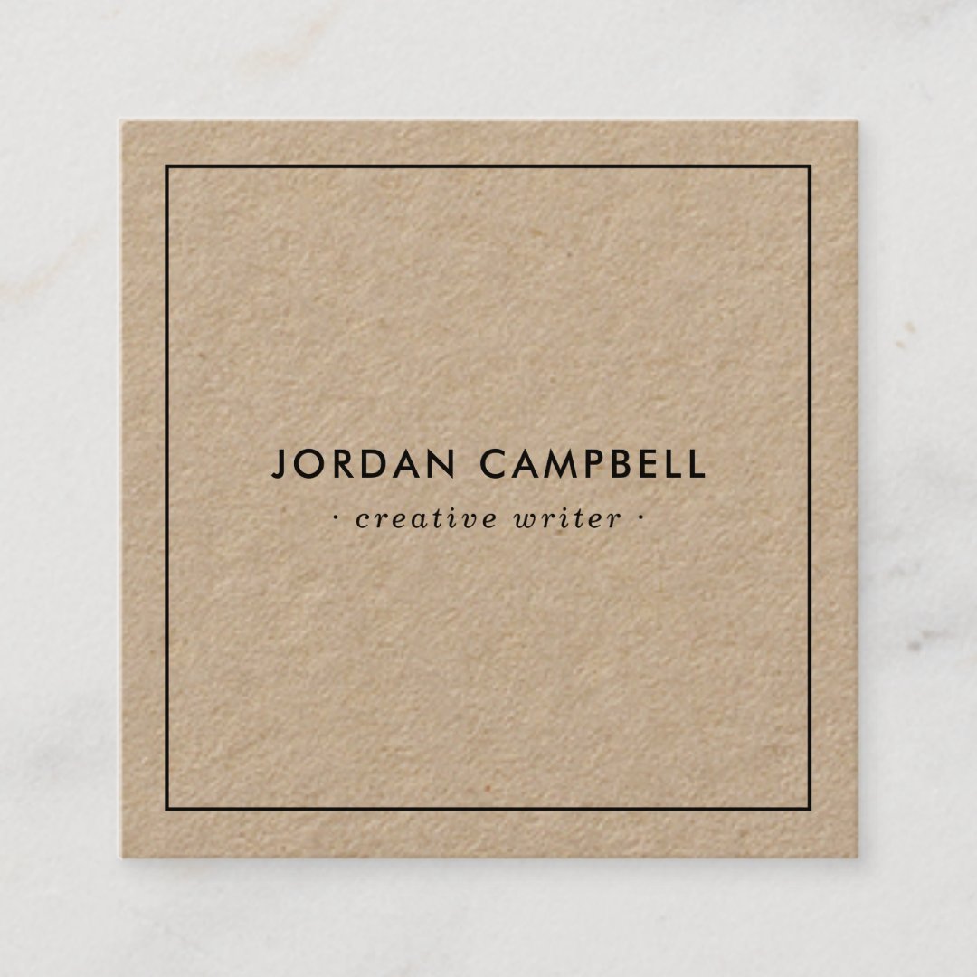 Modern minimal thin black border Kraft paper Square Business Card | Zazzle