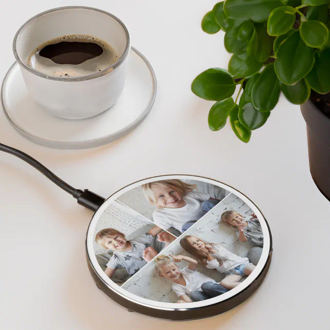 Modern & Minimal Three Photo Family Collage Wireless Charger | Zazzle