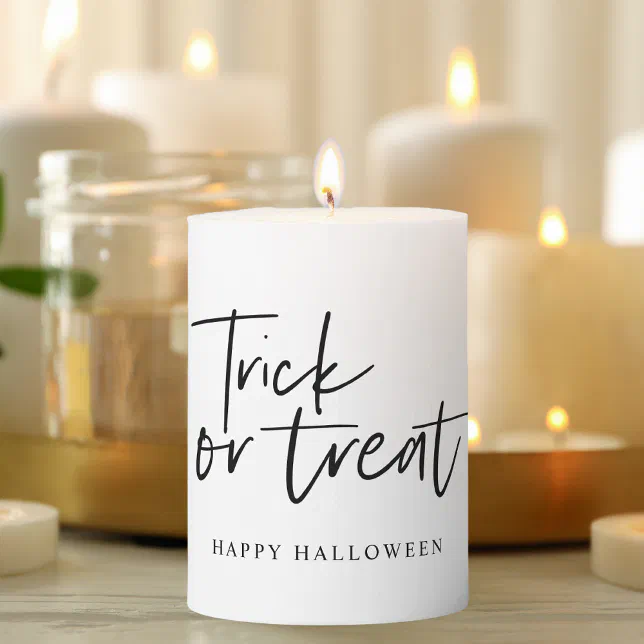Modern Minimal Trick And Treat | Happy Halloween Pillar Candle | Zazzle
