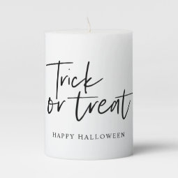 Modern Minimal Trick And Treat | Happy Halloween Pillar Candle | Zazzle