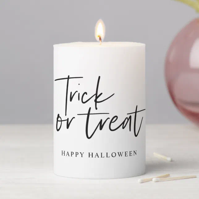Modern Minimal Trick And Treat | Happy Halloween Pillar Candle | Zazzle