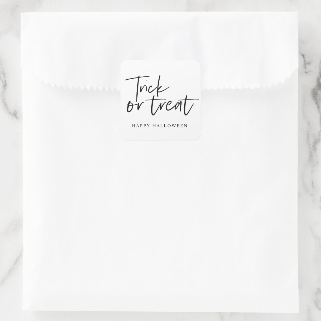 Modern Minimal Trick And Treat | Happy Halloween Square Sticker | Zazzle