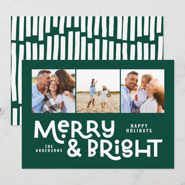 Modern minimal typography 3 photo Christmas fun Ho Holiday Card | Zazzle
