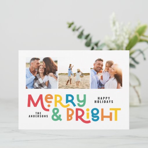 Modern minimal typography 3 photo Christmas fun Ho Holiday Card | Zazzle