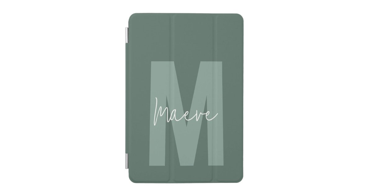 Modern minimal typography monogram sage green iPad mini cover | Zazzle