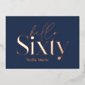 Modern minimal typography navy blue 60th birthday foil invitation | Zazzle