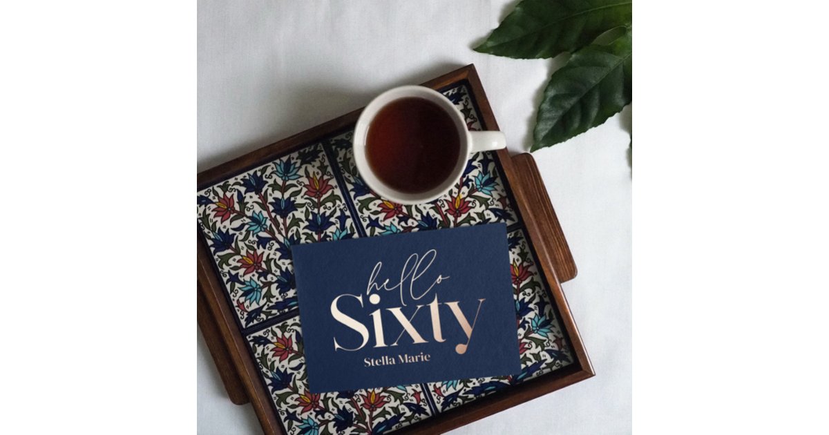 Modern minimal typography navy blue 60th birthday foil invitation | Zazzle