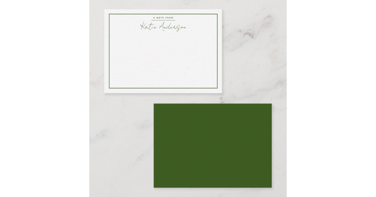 Modern Minimal Typography Script Green Note Card | Zazzle