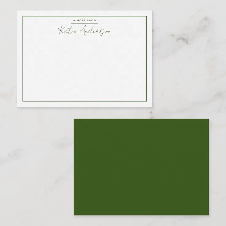 Modern Minimal Typography Script Green Note Card Zazzle