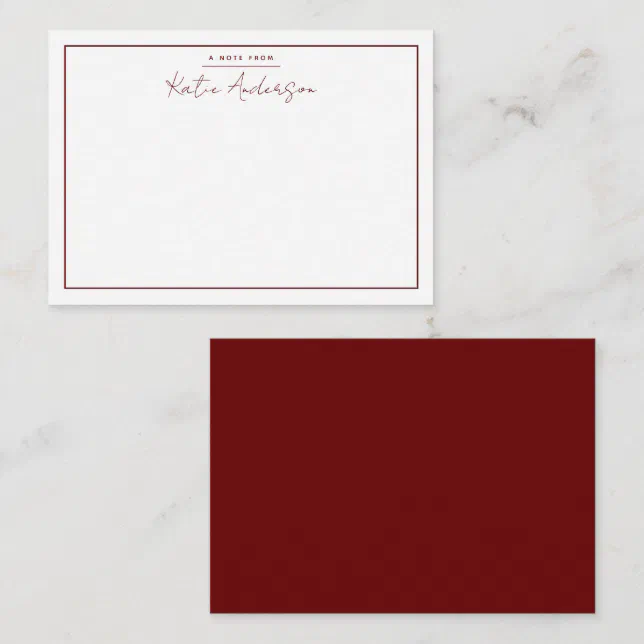 Modern Minimal Typography Script Maroon Note Card | Zazzle