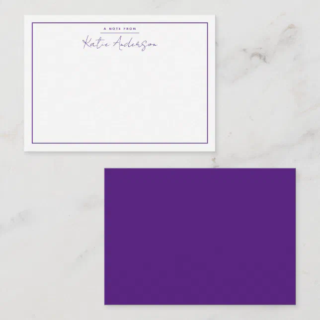 Modern Minimal Typography Script Purple Note Card | Zazzle