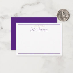 Modern Minimal Typography Script Purple Note Card | Zazzle